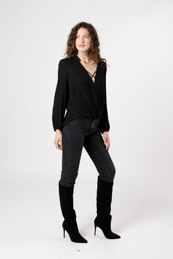 Hallie Black Crossover Long Sleeve Top - band of the free